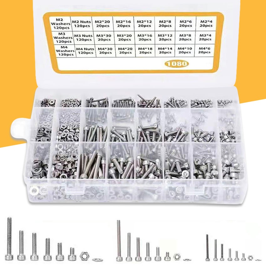 1080Pcs/Set Hexagon Socket Screw Suit Bolt Cap Screw Nut Stainless ...