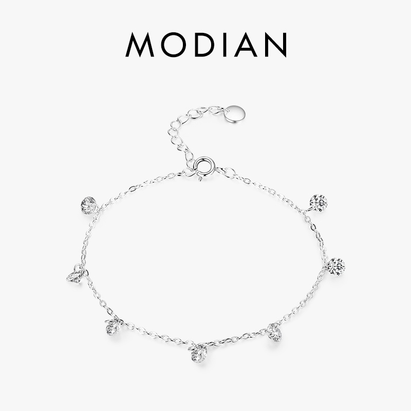Modian 925 Sterling Silver Clear CZ Shining Chain Bracelet Geometric ...