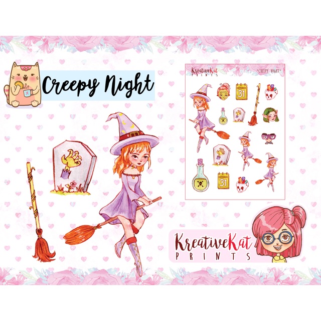 Planner Sticker - CREEPY NIGHT - Halloween Stickers, Witch Stickers ...