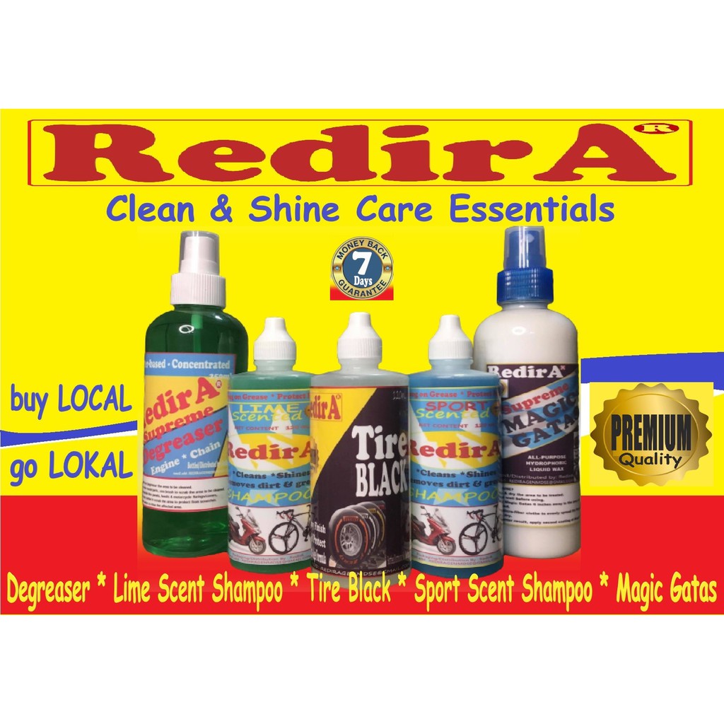 RedirA Clean & Shine Care Essentials (Bundle of 5 - Degreaser Shampoo Tire Black Magic Gatas ...