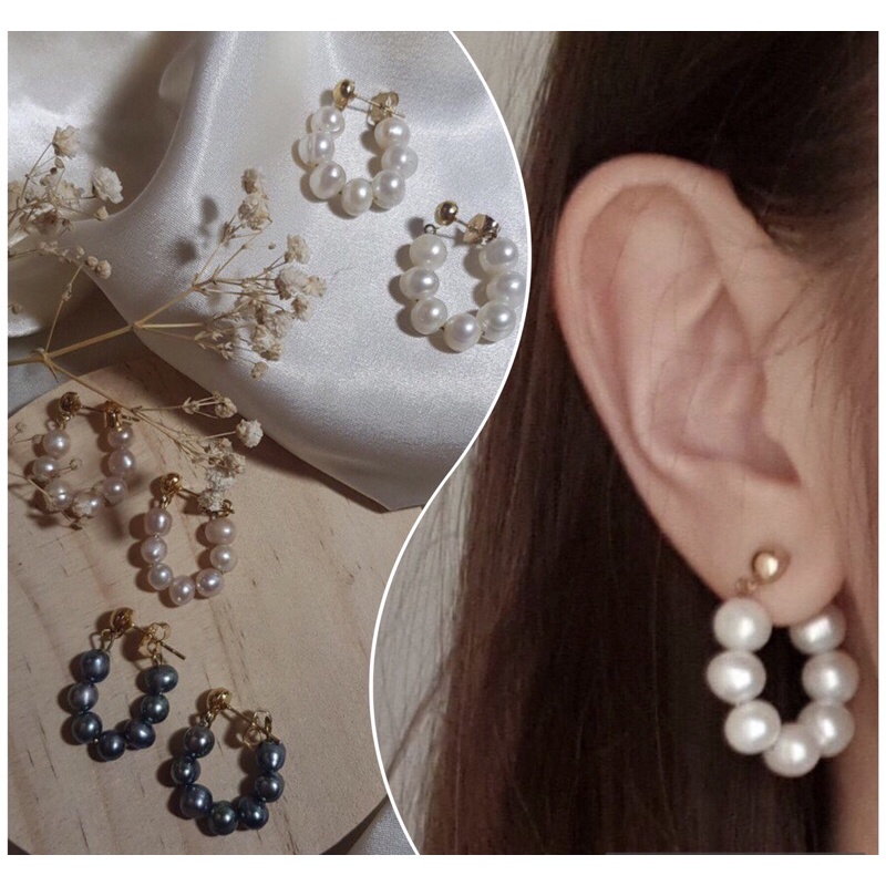 Fresh water pearl earrings hoop loop stainless drop freshwater earing ...