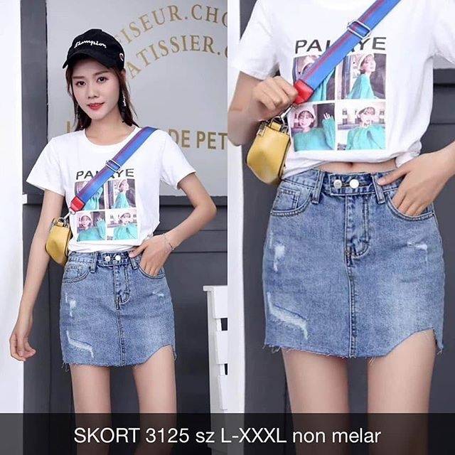 Rok Pants Jeans Women Skort 3125 Big Size Ripped Sobek | Shopee Philippines