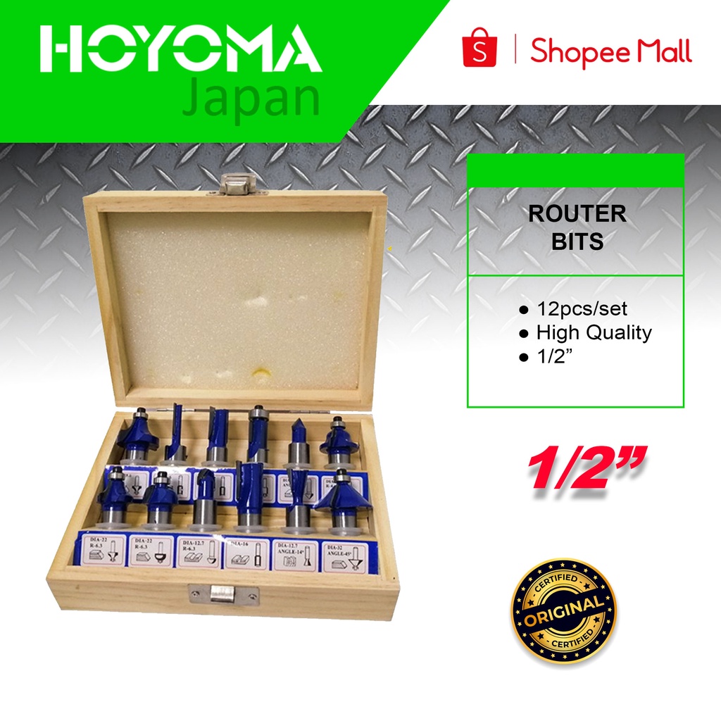 Hoyoma Router Bit Set 1/2" 12pcs - Hoyoma PH | Shopee Philippines