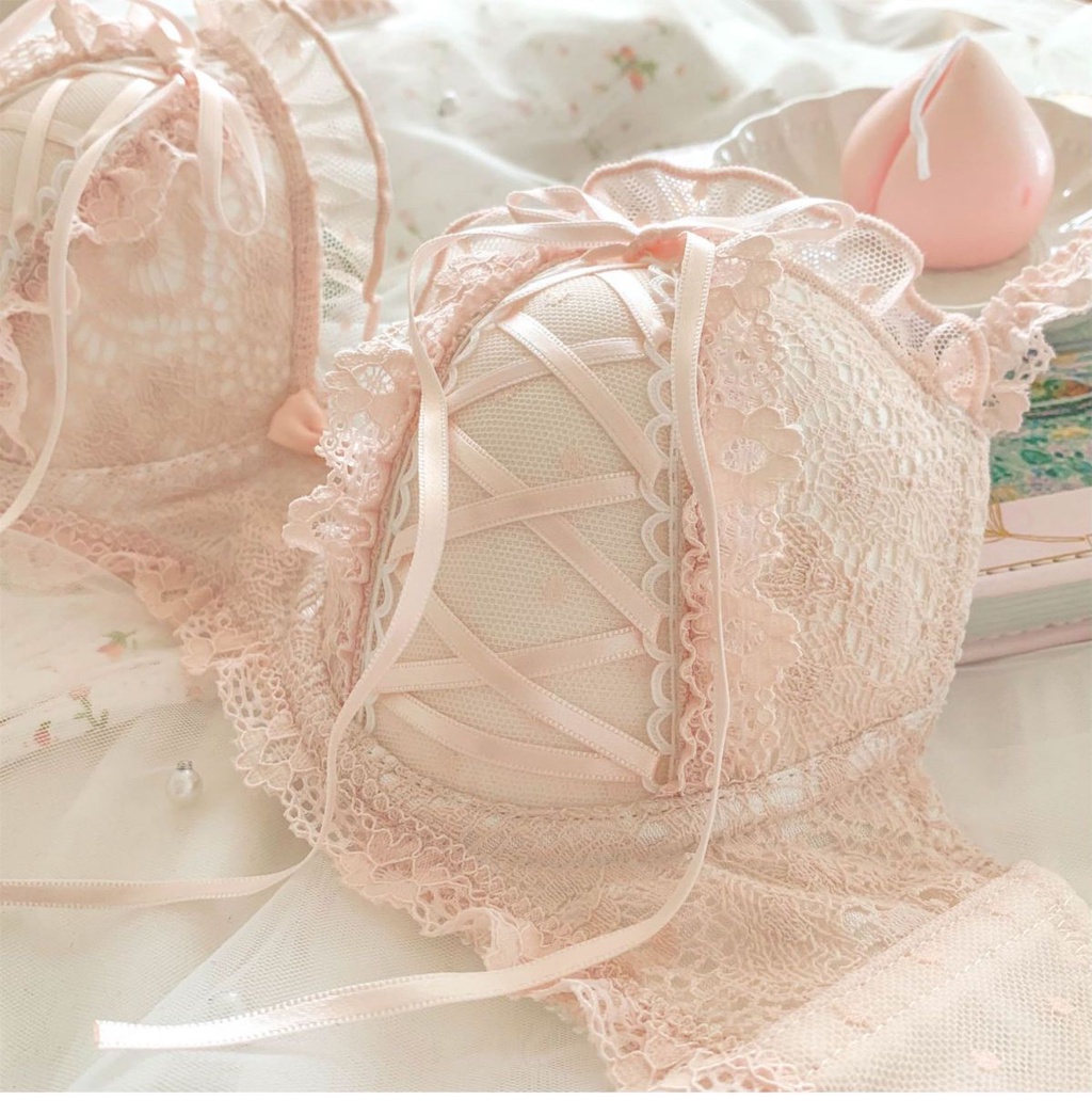 YIBEIKA Japanese Lace Bra Small Breasts Lady's Push Up Top Thin Bottom ...