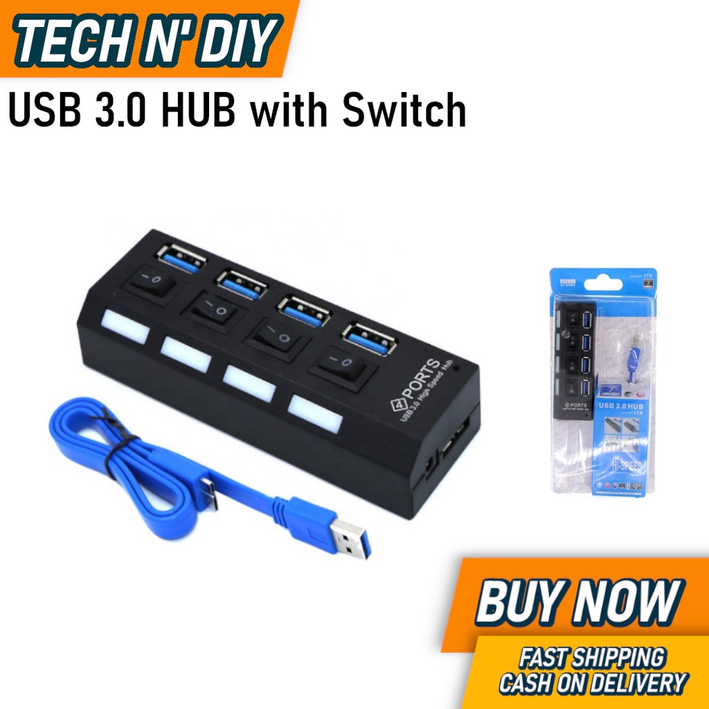 High-speed 4-port USB 3.0 Hub with independent power switch SuperSpeed ...