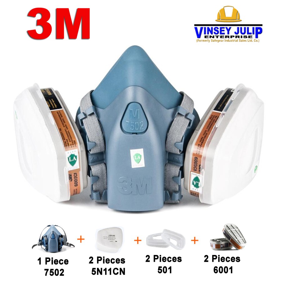 4 in 1 3M 7502 Respirator with 3M 6001CN Organic Cartridge, 3M 501 ...