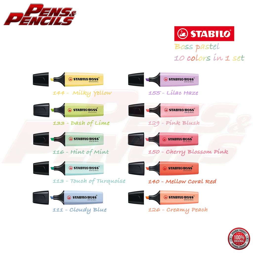 STABILO BOSS Fluorescent Pastel Highlighter Set / Text Marker ...