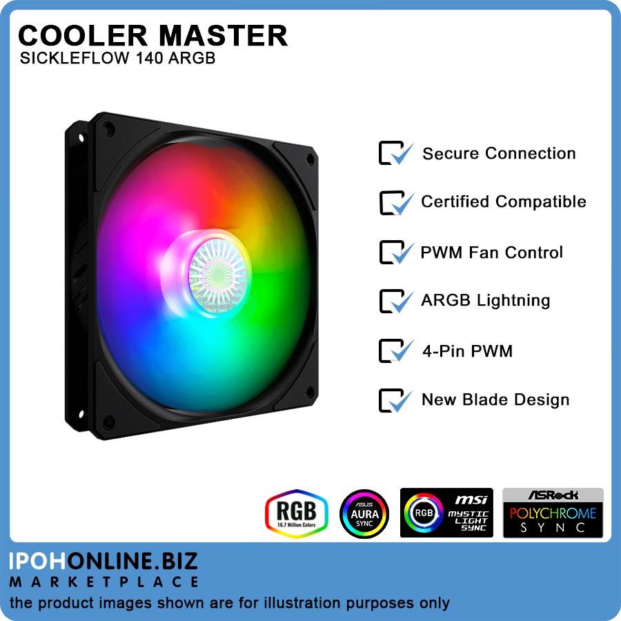 Cooler Master SickleFlow 140 ARGB LED 4Pin PWM 3Pin ARGB 140mm 5.5 inch ...