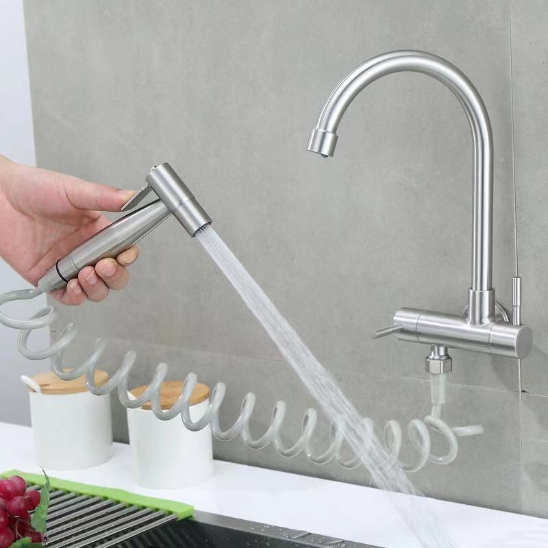 RCG SUS304 Stainless Steel Dual Kitchen Faucet With Bidet Spray Set For ...