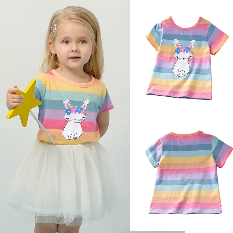 Kids Girls Rainbow Tops Children Striped Tshirt | Shopee Philippines