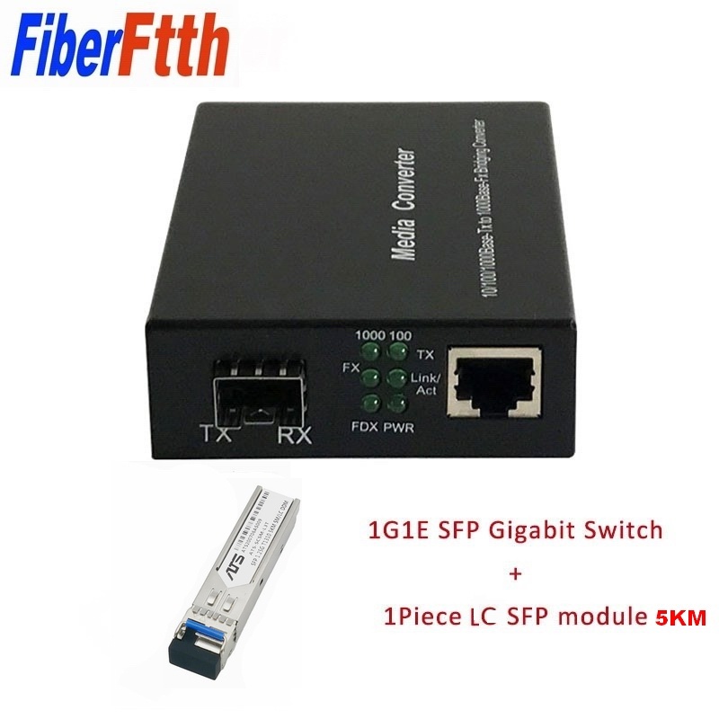 Fiber Optical media converter 1 port sfp to 1 rj45 gigabit optical fiber ethernet 10/100/1000M ...
