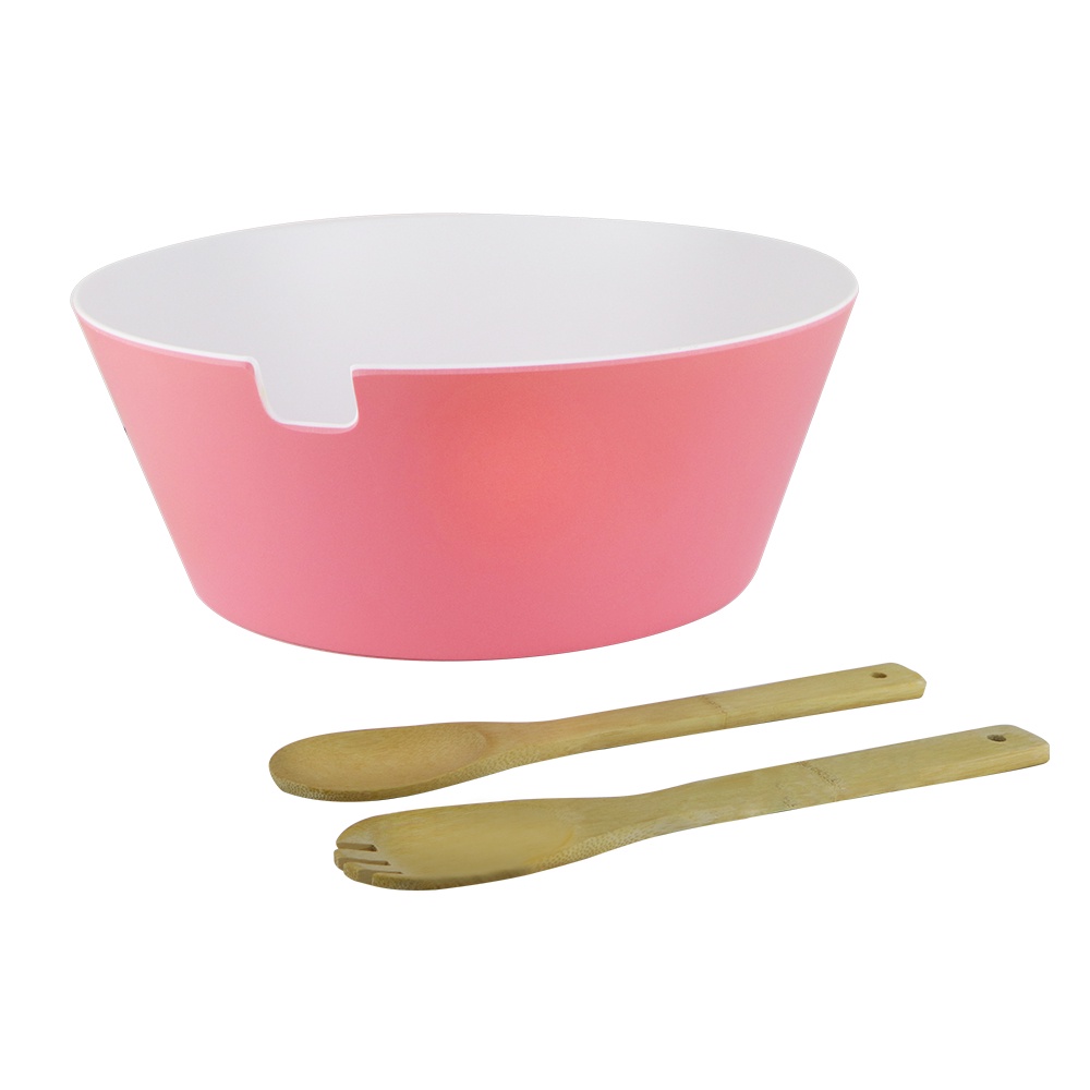 Melawares 10.5 inch Two Tone Pink Chipped Salad Bowl w/ Wooden Spoon ...