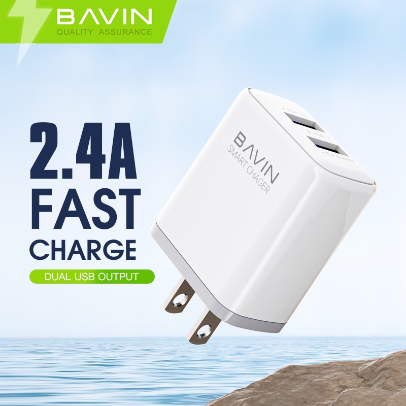 BAVIN PC829 2.4A Fast Charging Smart Wall Charger Adapter Dual USB Port ...