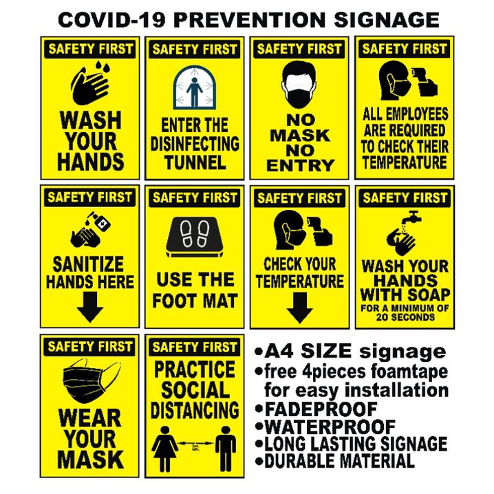 PVC Plastic signage for Establishments A4 size germ prevention signage ...