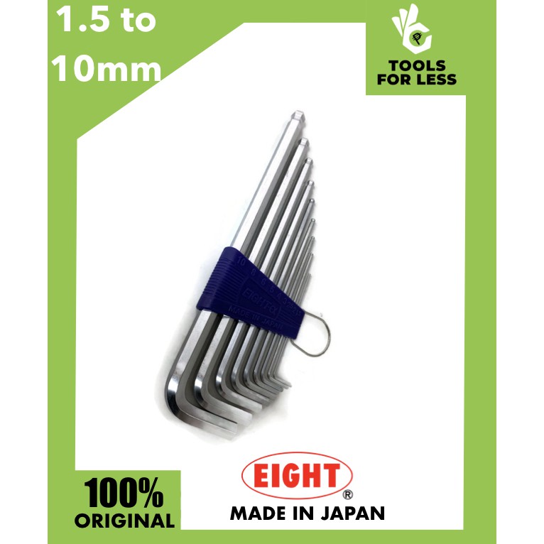 9pc. Eight Extra Long Arm Ball Point Hex Allen Key Set in Plastic Caddy ...