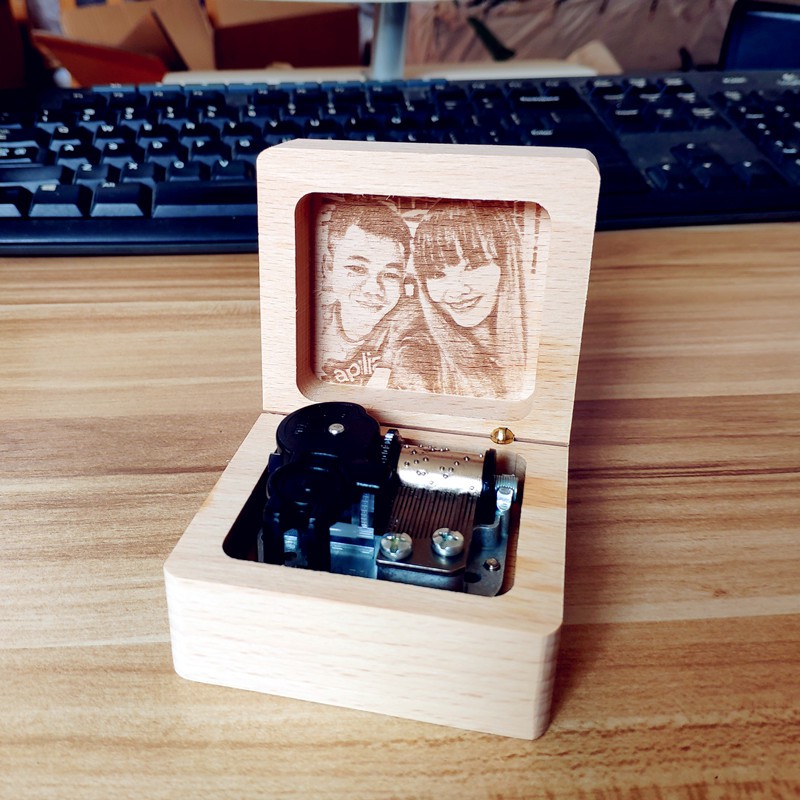 Handmade Wooden customized photo inside windup music box, birthday ...