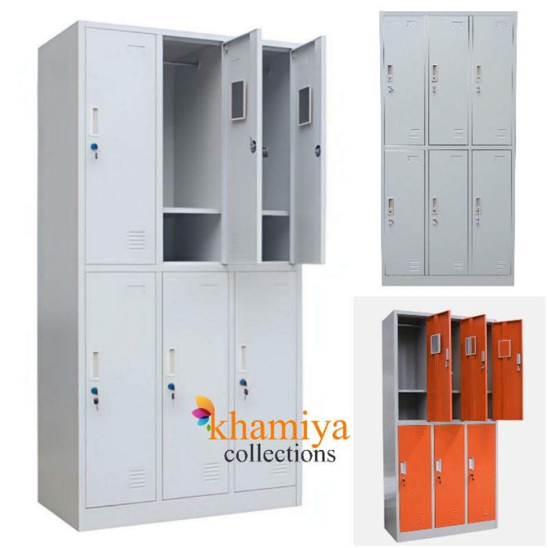 6 DOOR Metal Locker with Key & Padlock GRAY COLOR, School Steel Locker ...