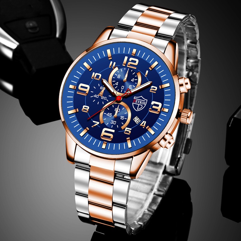 DEYROS Luxury Quartz Business Wacthes Mens Calendar Eyes Steel Band ...