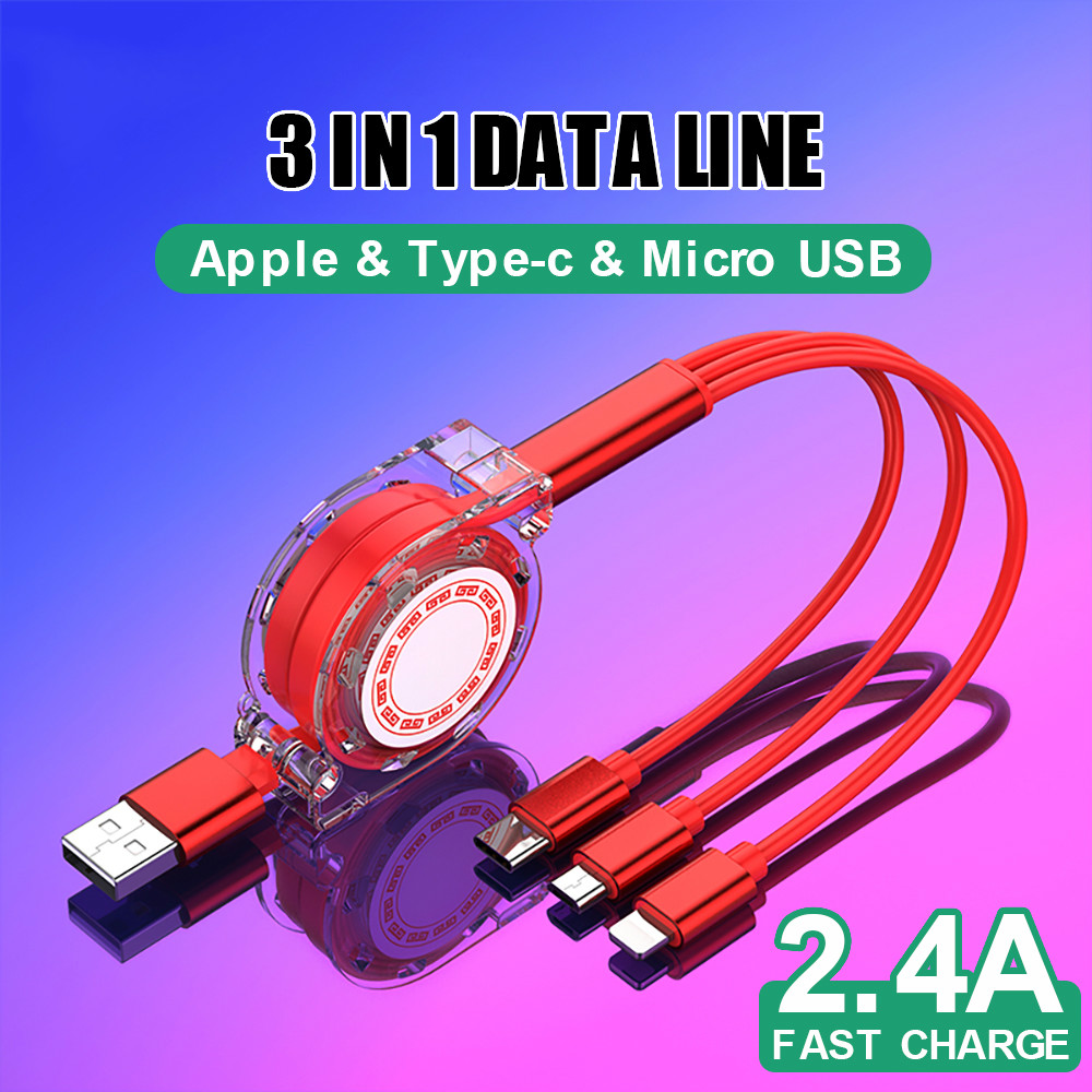 Antonio Telescopic 3 In 1 Fast Charging Cable Type C Micro USB Cable ...