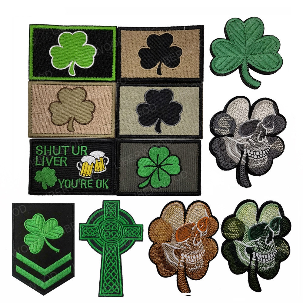 Four Leaf Trefoil Lucky Skull Clover Embroidered Tactical Patch Ireland ...