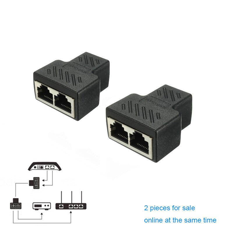 2Pcs 1 To 2 Way Dual RJ45 Splitter Connector Female Ethernet Network ...