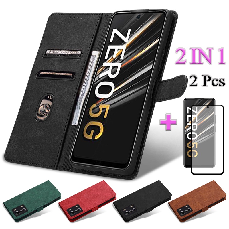 2 IN 1 Infinix Zero 5G X6815, X6815B Solid Color Flip Cover Simple ...