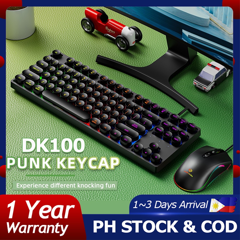 DK100 87 Keys Computer Keyboard RGB LED Mute Wired Computer Keyboard wired RGB Gaming Office PC ...