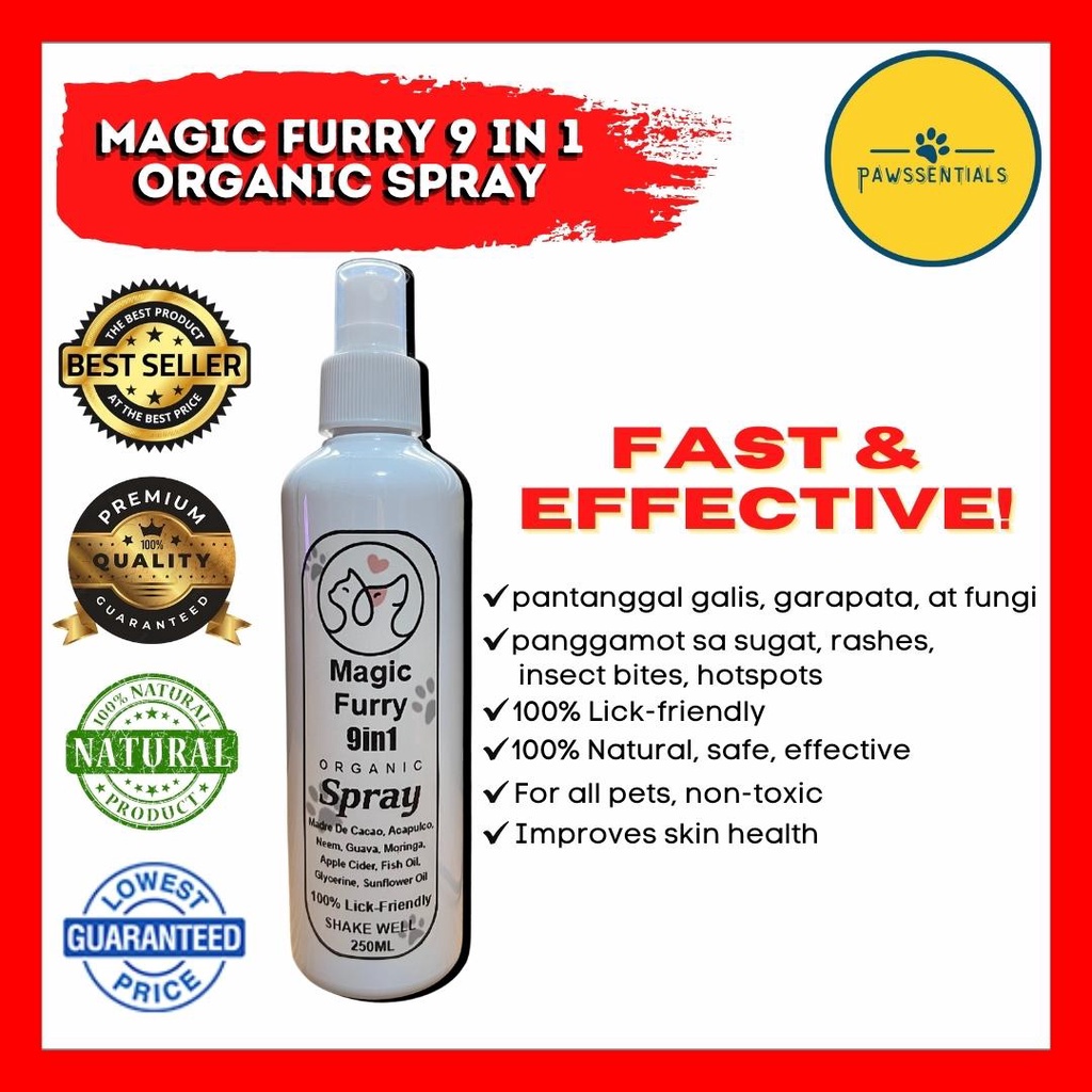 MAGIC FURRY ESSENTIALS 9 in 1 Magic Furry Spray-Pet Skin Problem Solver (w/Sunflower Oil ...