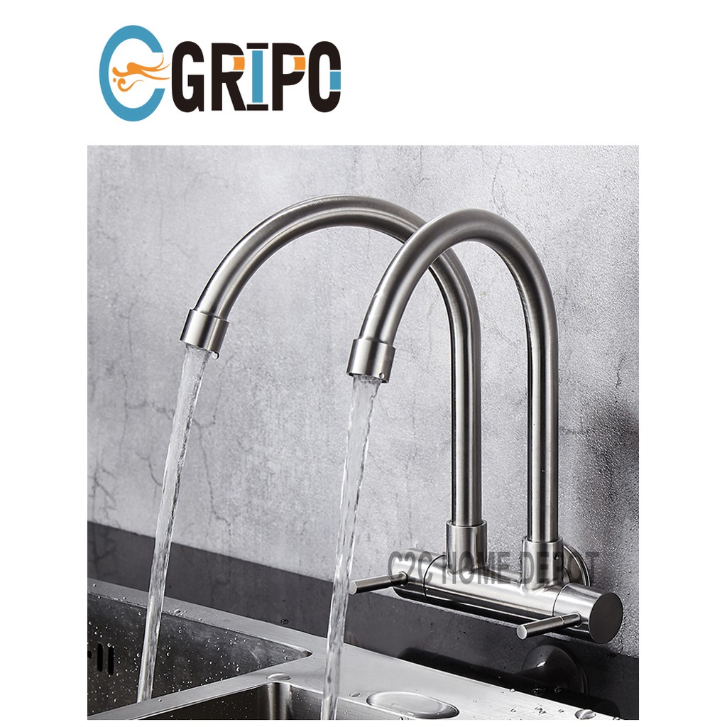 GRIPO sus304 double dragon dual water tap single cold wall type kitchen ...
