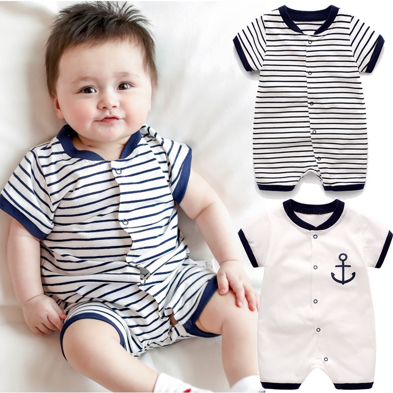 Newborn Baby Boy Clothes Stripe Short Sleeve Navy Uniform Gentleman ...