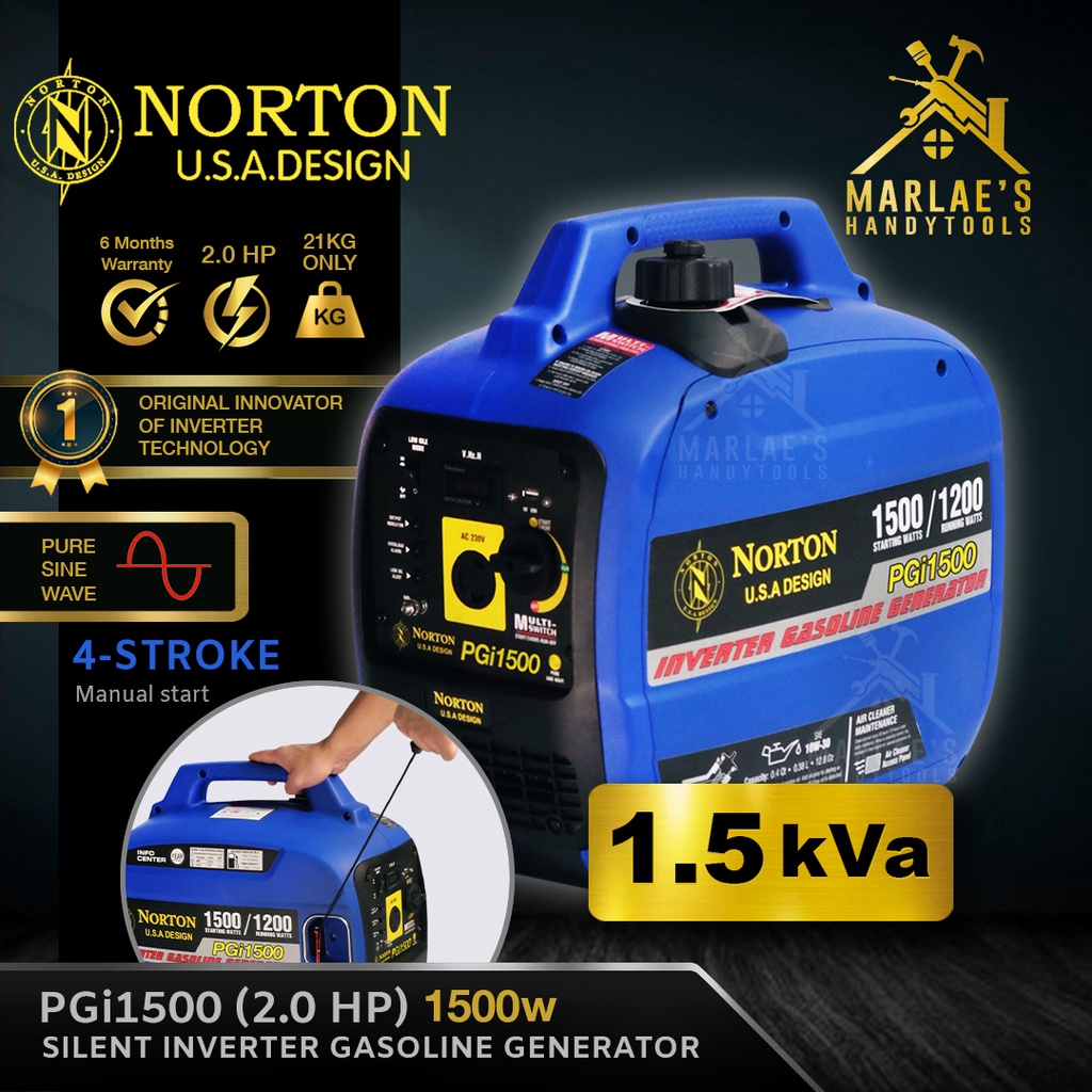 Norton Silent Inverter Gasoline Generator PGi1500 (1500W) | Shopee ...
