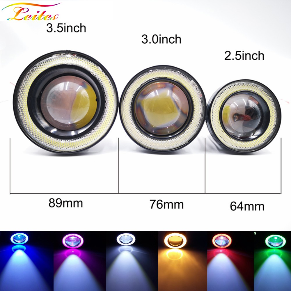 2pcs 12V Universal COB LED DRL Driving Lights White Blue Pink Yellow Green Red Angel Eyes Fog ...