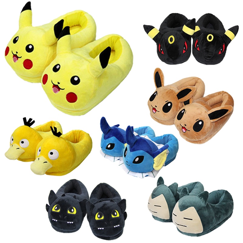 Pokemon Cartoon Anime Plush Cotton Slippers Pikachu Psyduck Vaporeon ...