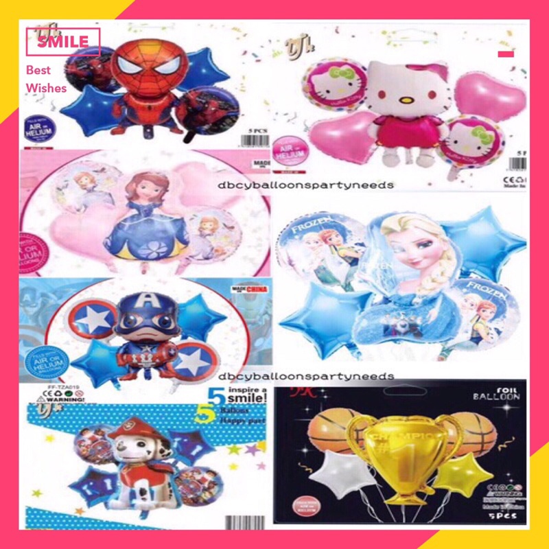 5in1 character foil balloon set birthday partyneeds decorations balloon ...