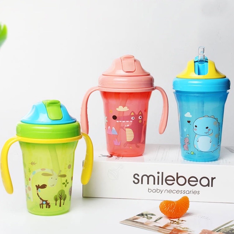 Baby cups Cute Water Bottle Solid Feeding Kid Cartoon Portable Handle ...