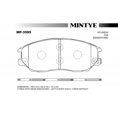 MP-3595, Disc Brake Pad, Front, SsangYong Starvic ; Hyundai XG350 ...