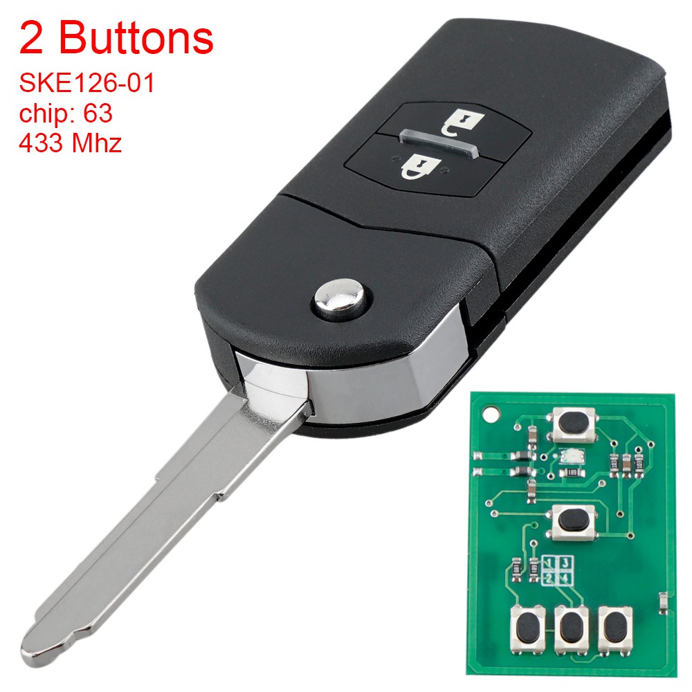 2 Buttons 433MHz Flip Remote Car Key Fob Fit for MAZDA with ID63 80bit ...