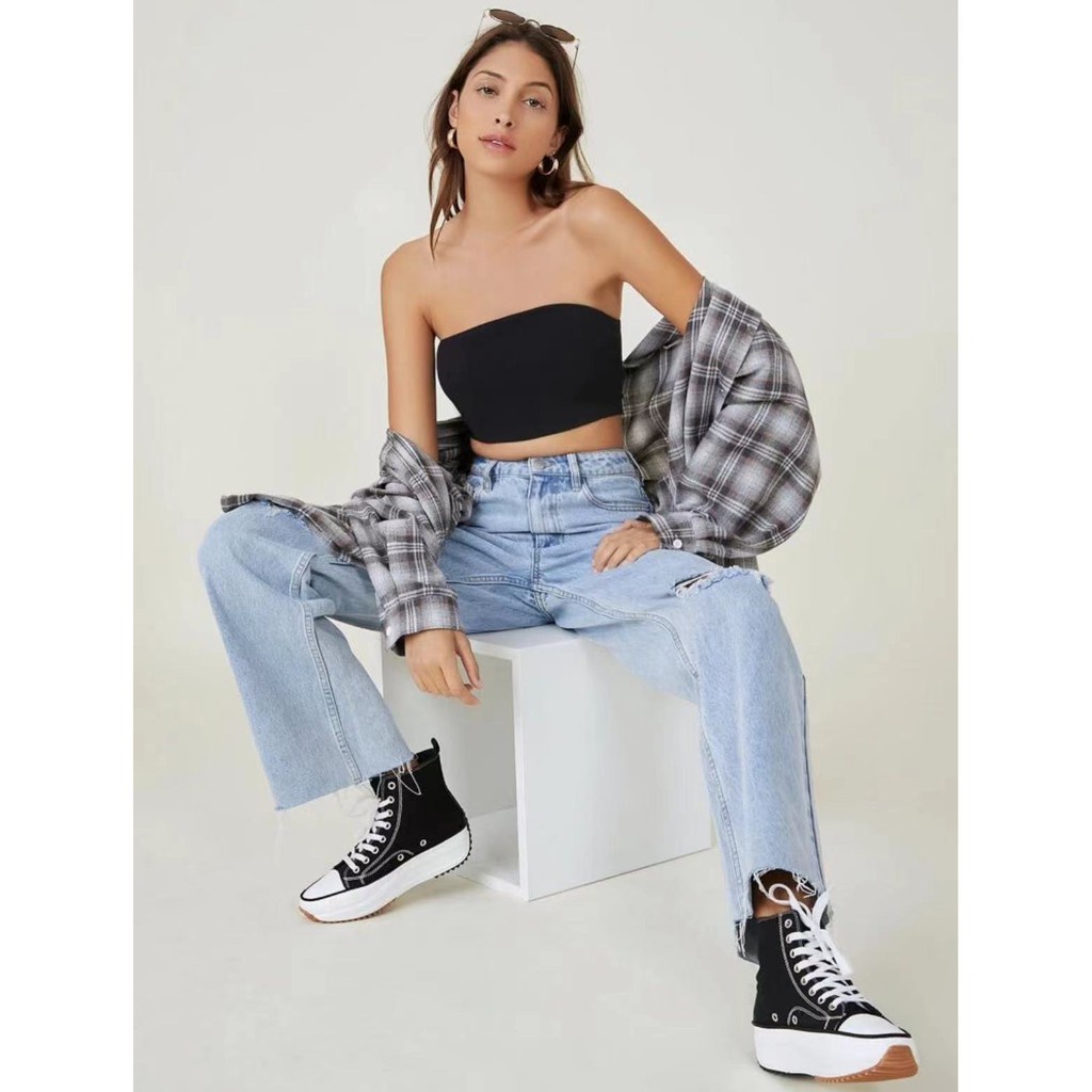 dressno1---Basics Solid Form Fitted Crop Tube Top | Shopee Philippines