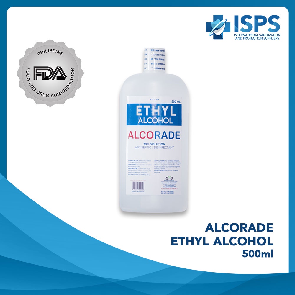 Alcorade Ethyl Alcohol 70% Solution | 500 ml | FDA Approved ...
