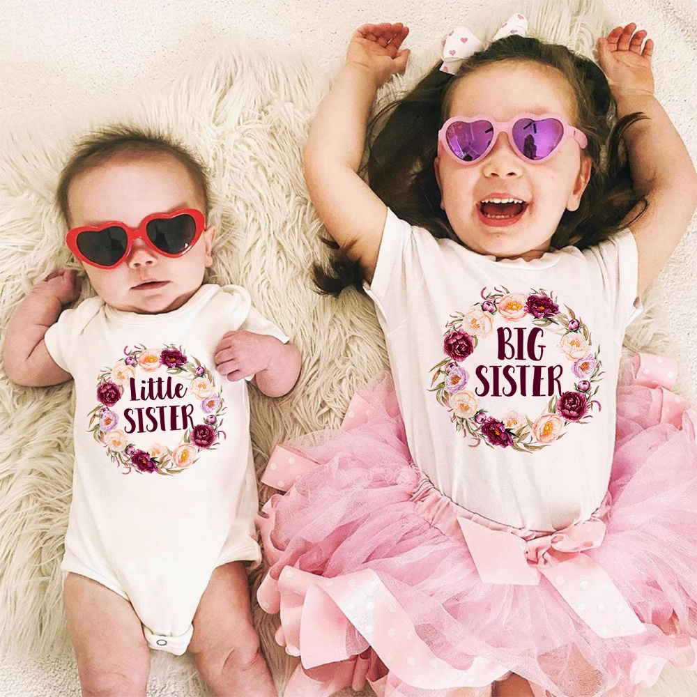 1pc Flower Wreath Big Sister Little Sister Tshirts Sibling Matching ...
