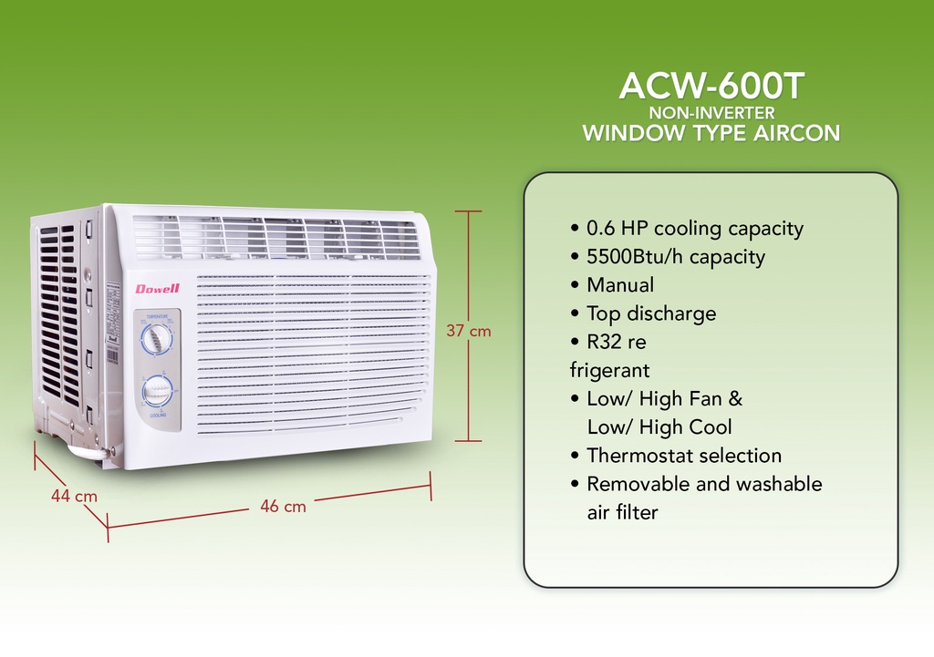 Dowell 0.6 HP Non-Inverter Window Type Aircon | ACW-600T | Shopee ...