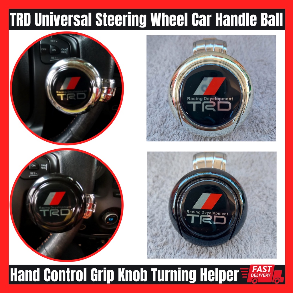 TRD Car Steering Wheel Spinner Knob Power Handle Ball Hand Booster Universal (Chrome/Black ...