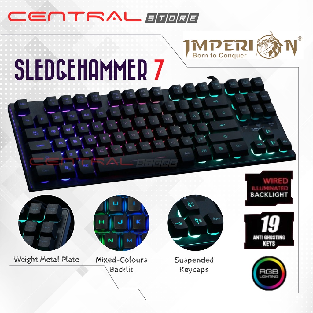 Imperion SLEDGEHAMMER Gaming Keyboard 7 RGB KG-S07C Backlight Rainbow ...