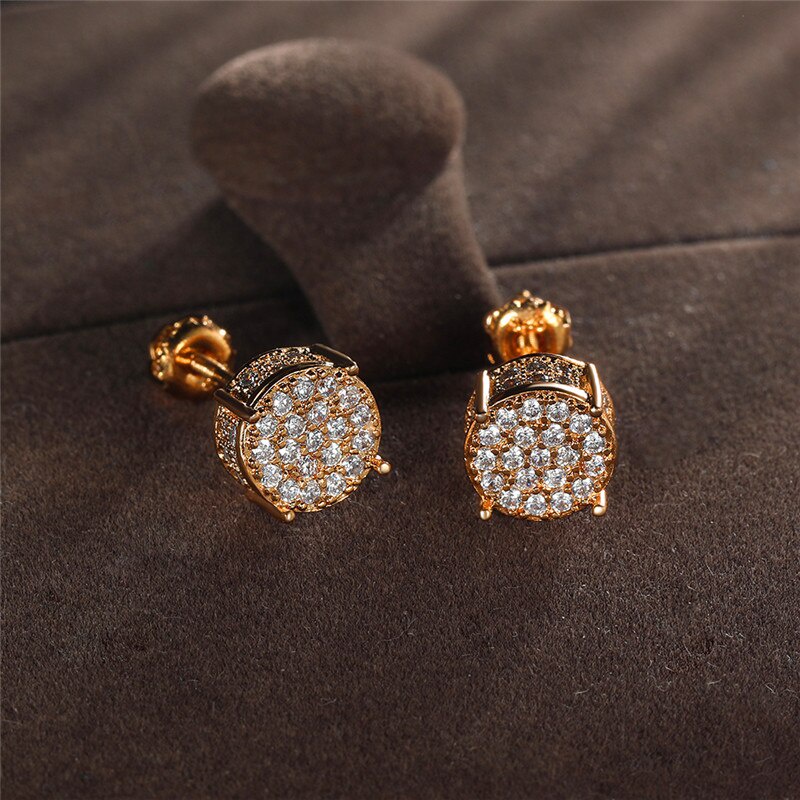 Luxury Female White Crystal Stone Earrings Yellow Gold Color Small Stud ...
