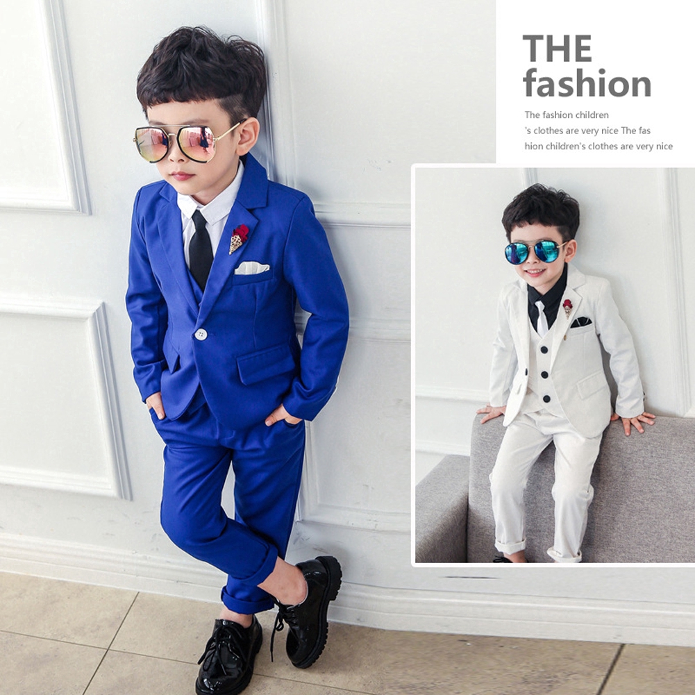 Kids Gentleman Slim Fit Suit Boys Wedding Party Graduation Gown Formal ...