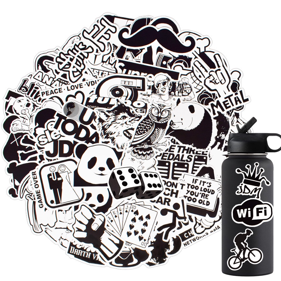 Black and White Stickers Pack Graffiti Cartoon Waterproof Sticker for ...