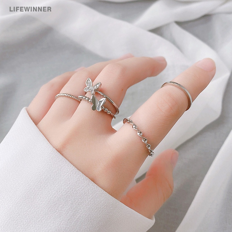4Pcs/Set Fashion Butterfly Adjustable Open Rings / Ladies Simple Twist ...