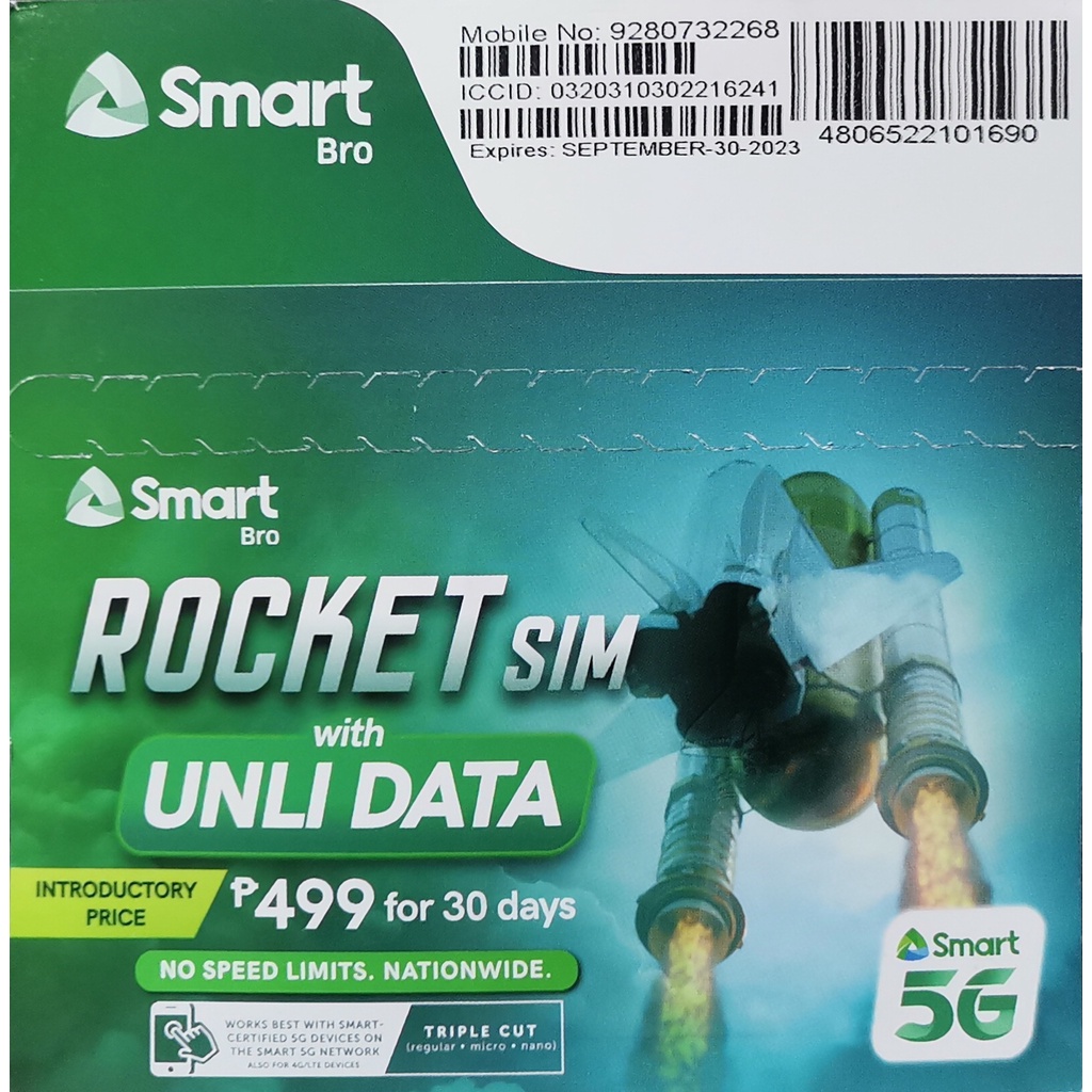 Smart Bro Rocket SIM card 499/699 (old/new) with 30 Day Unli Data 4G/5G No Speed Limit No Data ...