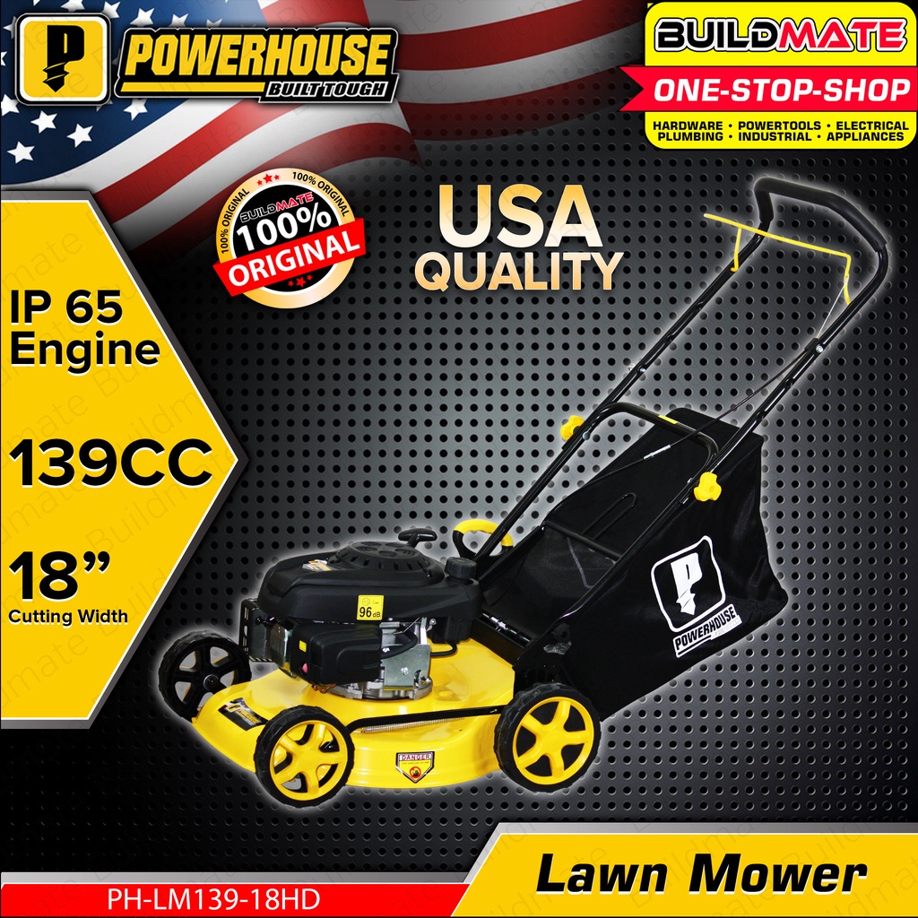 Buildmate x POWERHOUSE USA Lawn Mower 18" Inch 4 Stroke Hand Push ...