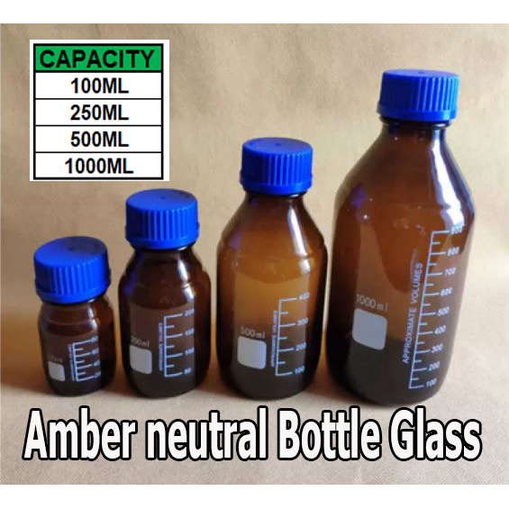 Amber neutral GLASS BOTTLE WITH BLUE SCREW CAP | Shopee Philippines